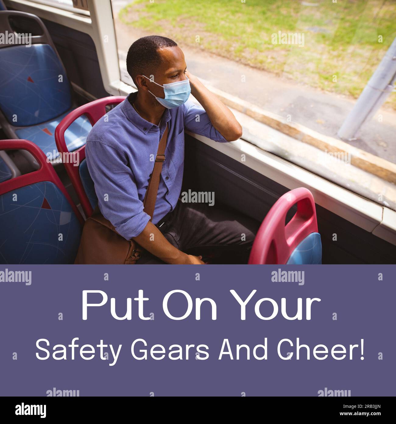 Composition of put on your safety gears and cheer text over biracial ...