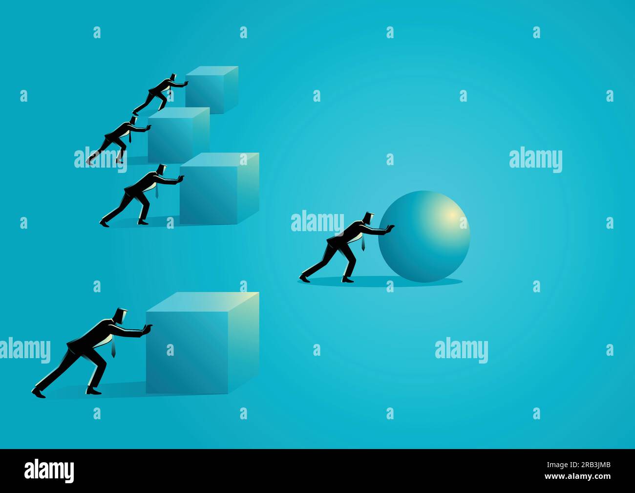 Business concept illustration of a businessman pushing a sphere leading ...