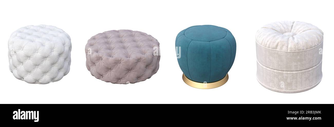 soft pouf isolated on white background, interior furniture, 3D ...