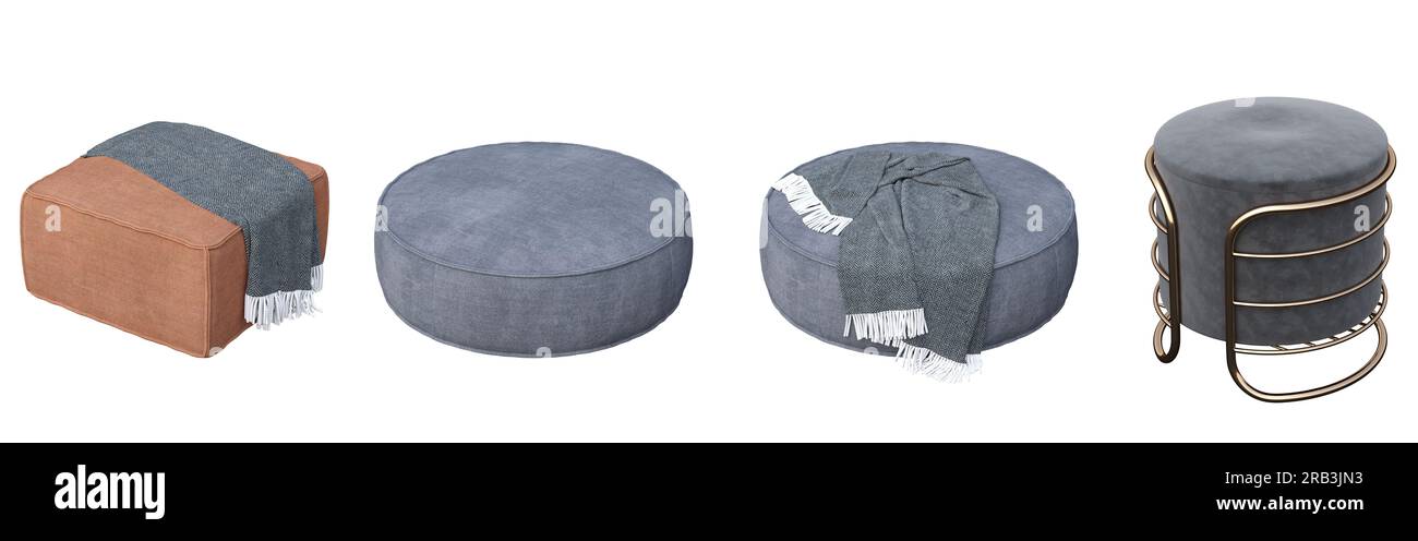 soft pouf isolated on white background, interior furniture, 3D ...