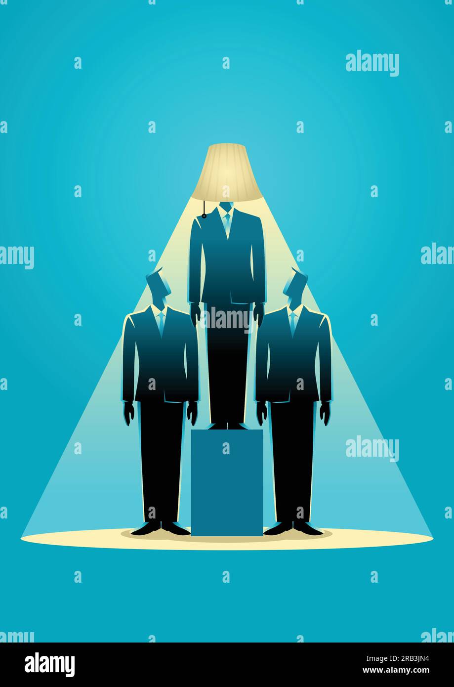 Business concept illustration of a lamp head businessman light up ...