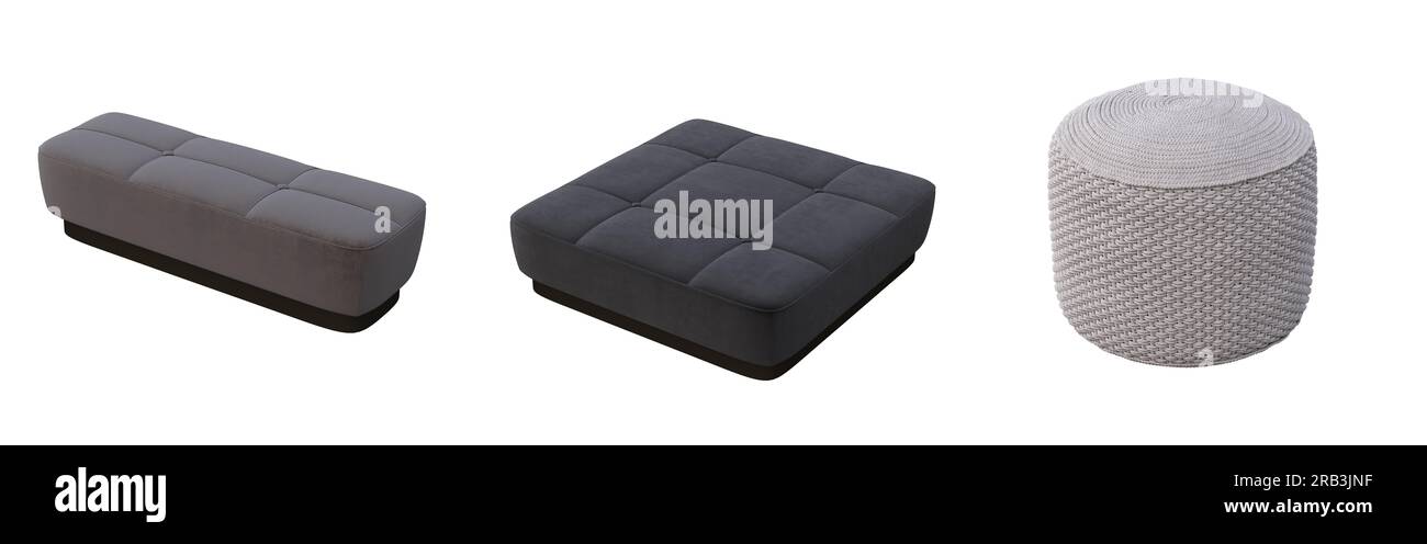 soft pouf isolated on white background, interior furniture, 3D ...