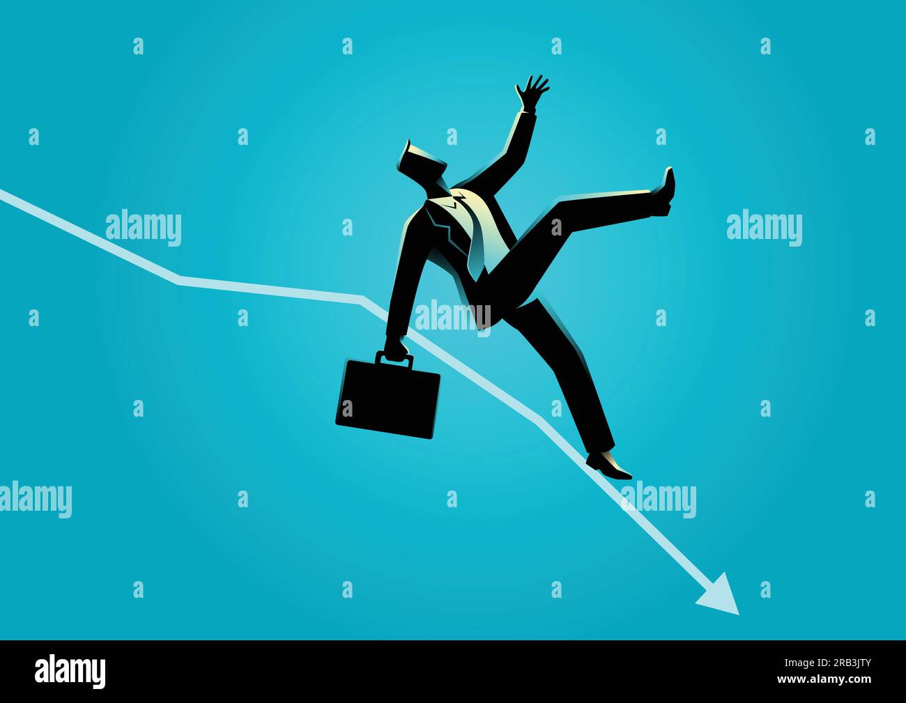 Business concept illustration of businessman fall down on decreasing ...