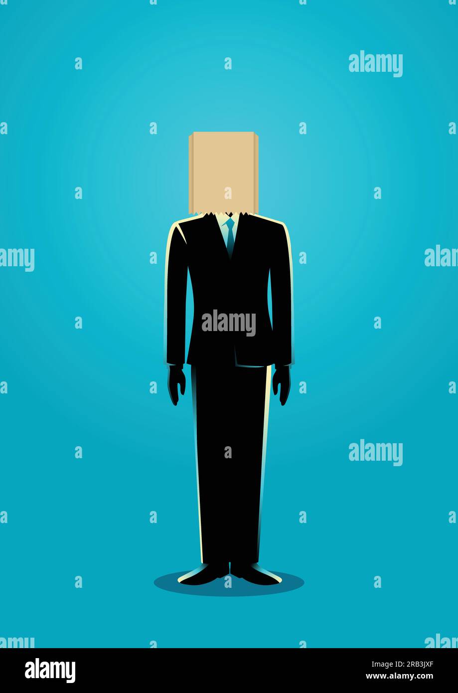 Business concept illustration of a businessman with paper bag on his ...