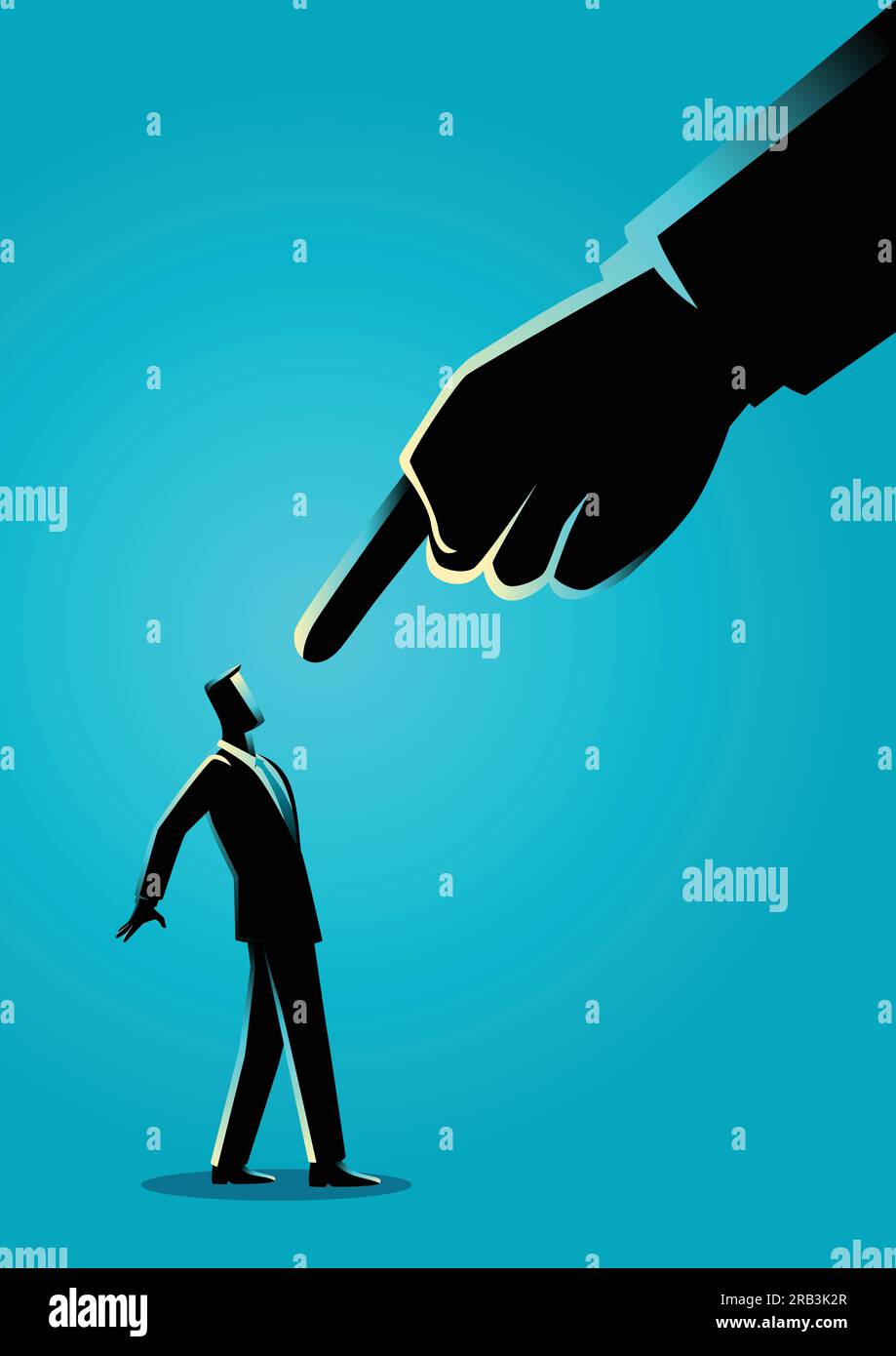 Business concept illustration of a businessman being pointed by giant ...