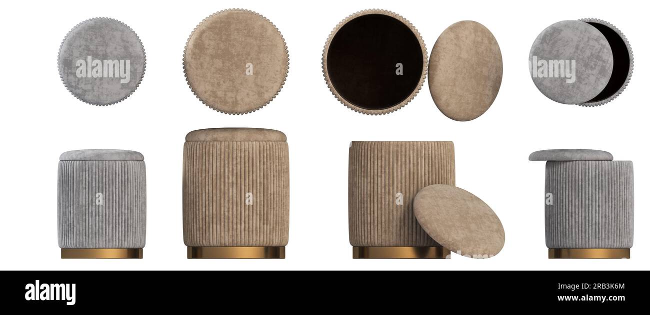 soft pouf isolated on white background, interior furniture, 3D ...