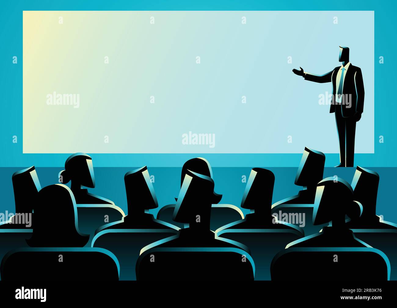 Business concept illustration of businessman giving a presentation on ...