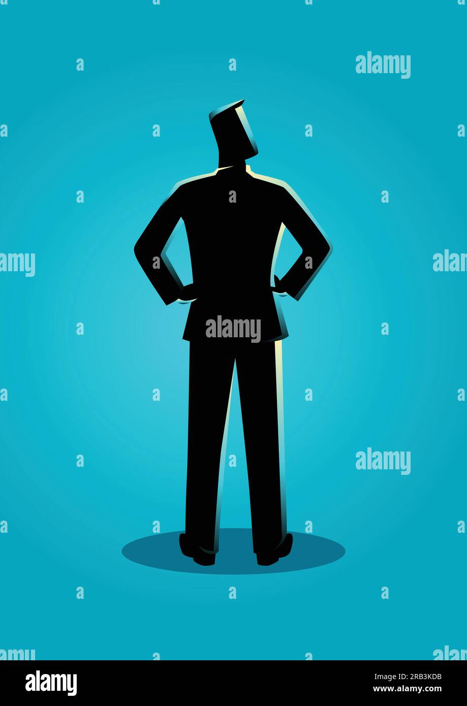 Business illustration from back view of a male figure in formal suit ...