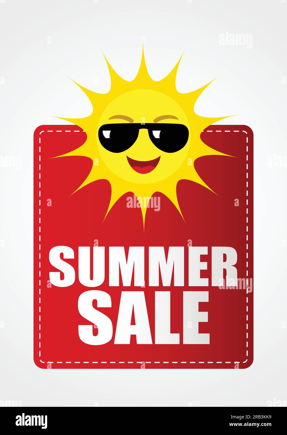 Summer sale icon with funny sun cartoon isolated on white Stock Vector ...