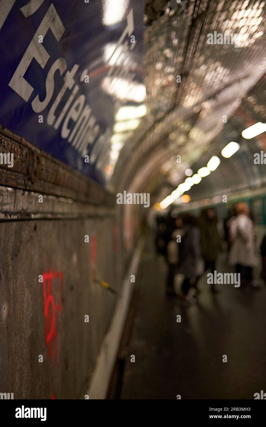 Crowd of people at a platform in the metro in the centre of Paris Stock ...