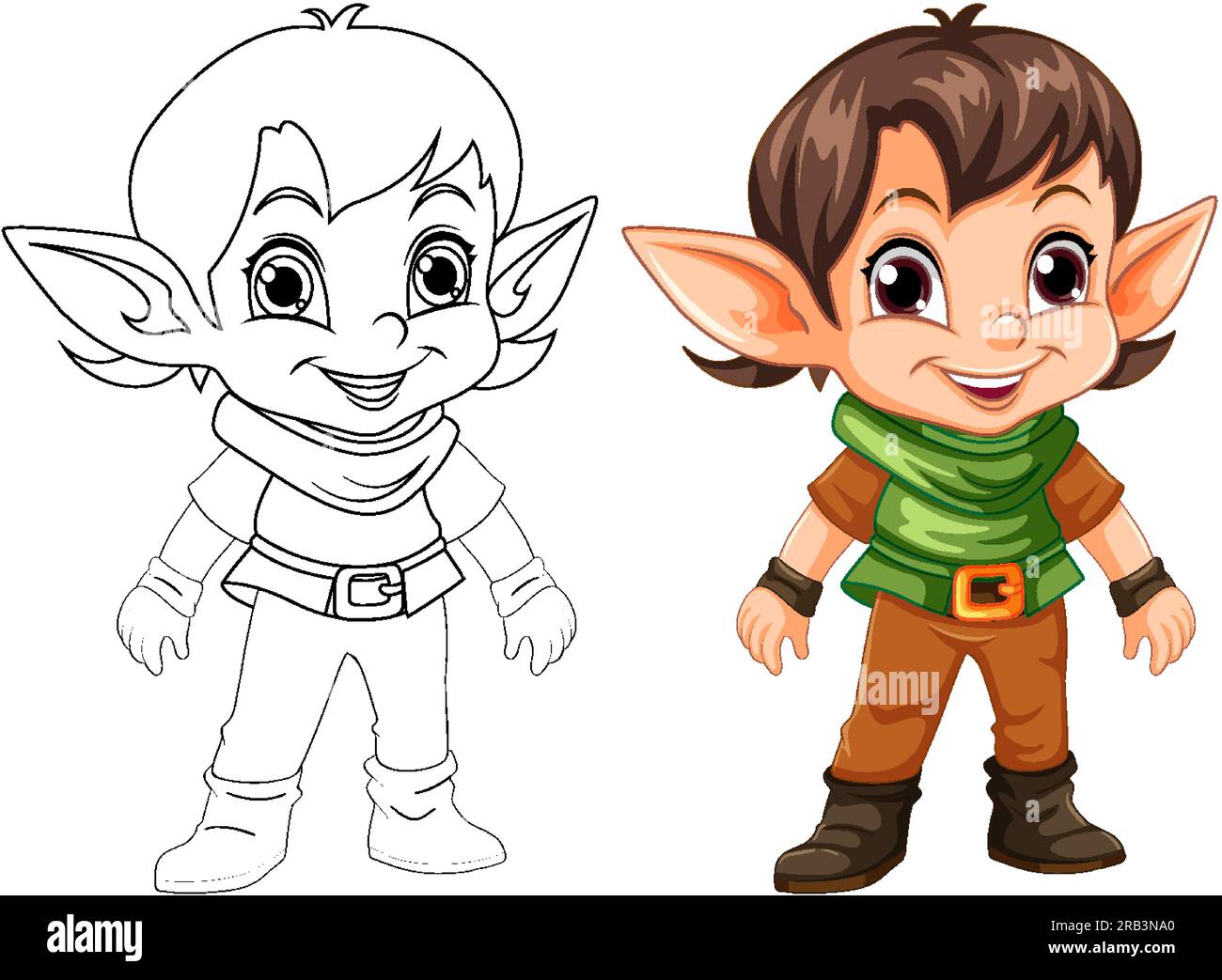 Cute Elf Cartoon Character Outline for Colouring illustration Stock ...