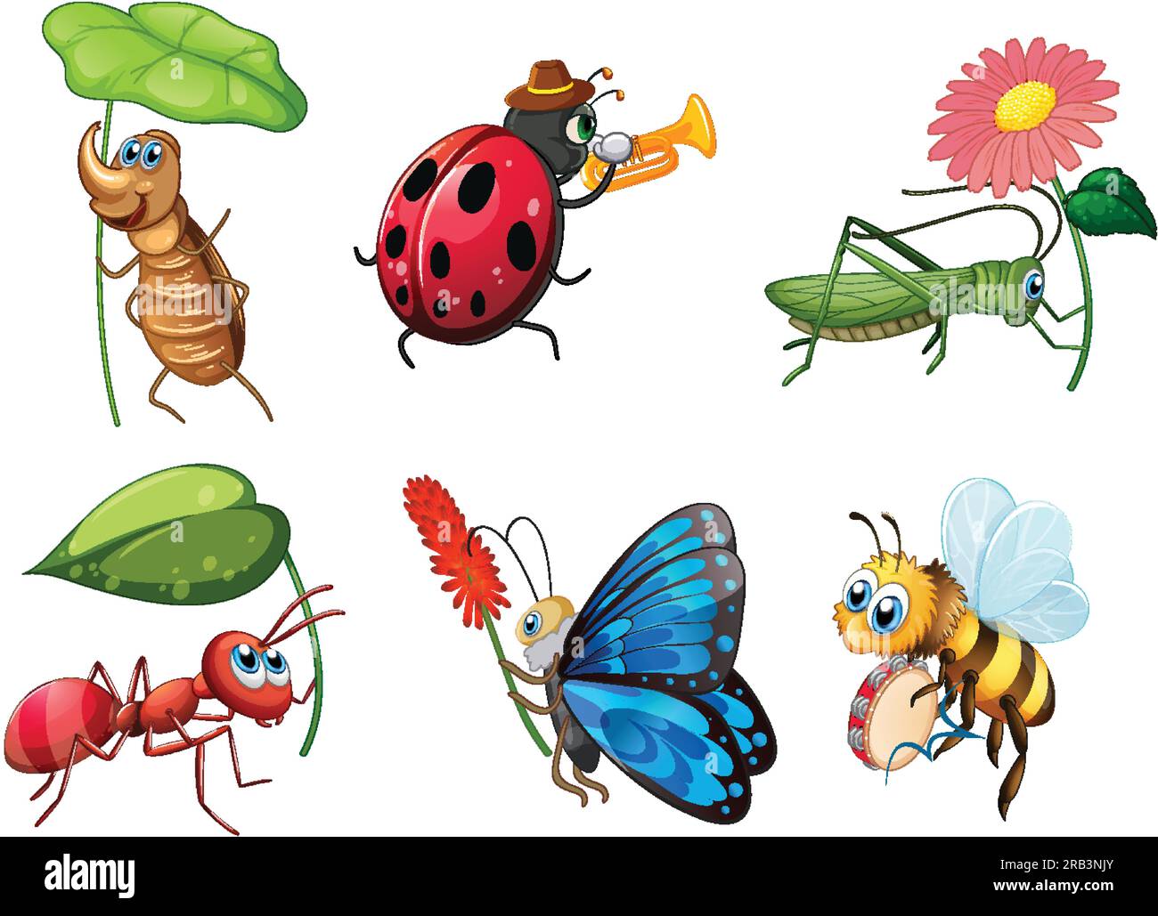 Set of various insect cartoon characters illustration Stock Vector ...
