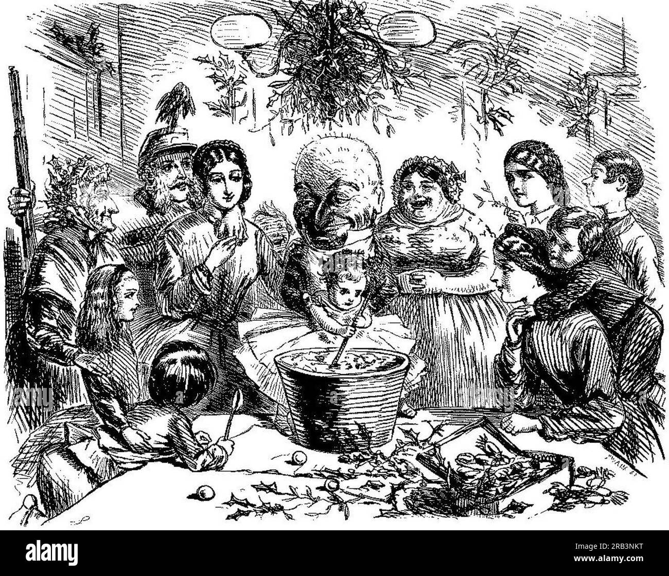 A FAMILY GROUP—BABY STIRRING THE PUDDING by John Leech Stock Photo - Alamy