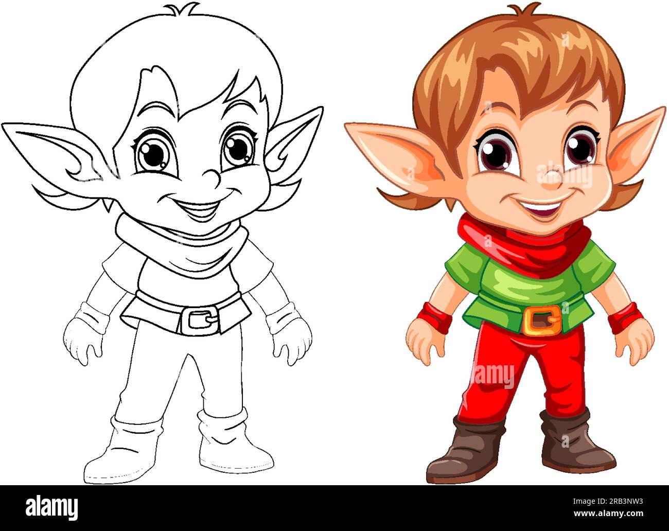 Cute Elf Cartoon Character Outline for Colouring illustration Stock ...