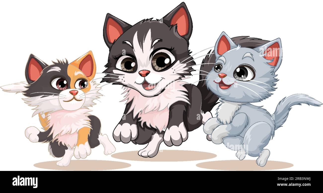 Three Cute Cats in Cartoon Style illustration Stock Vector Image & Art ...