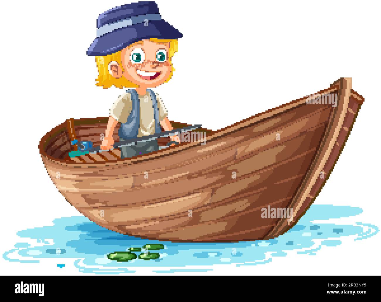 Kid on Wooden Boat in Cartoon Style illustration Stock Vector Image ...