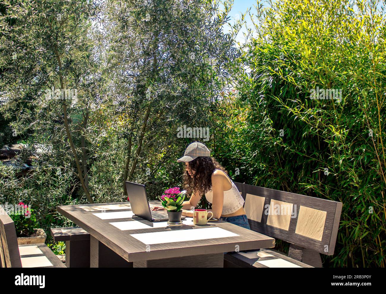 Working at computer outdoors hi-res stock photography and images - Alamy