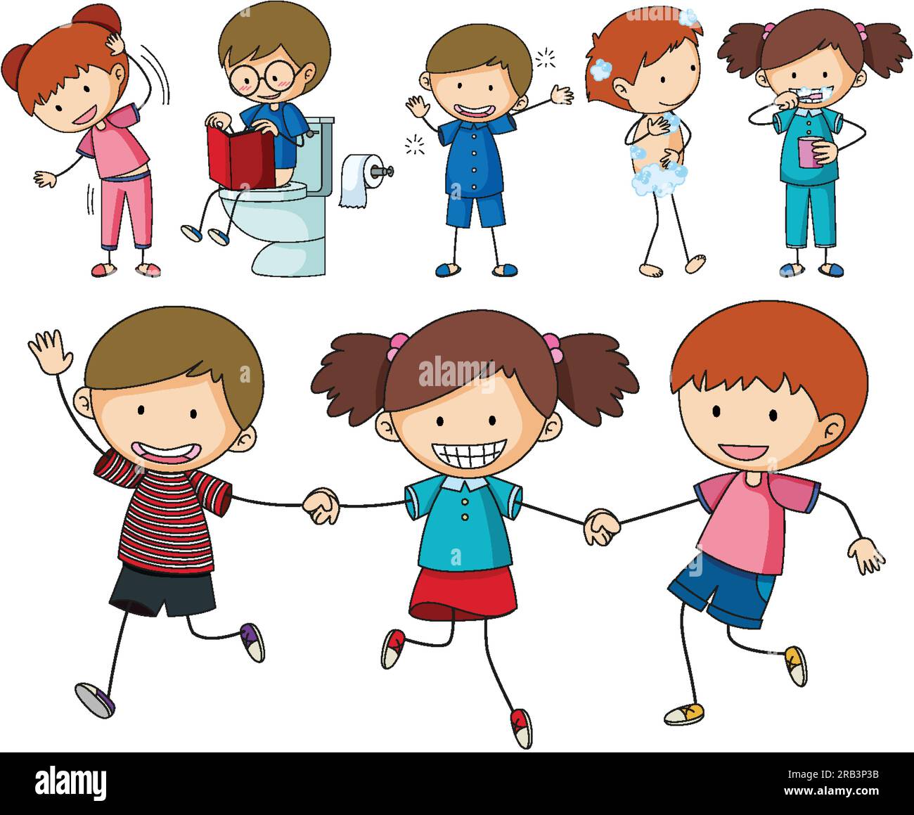 Fun Doodle Kids Doing Various Activities illustration Stock Vector ...