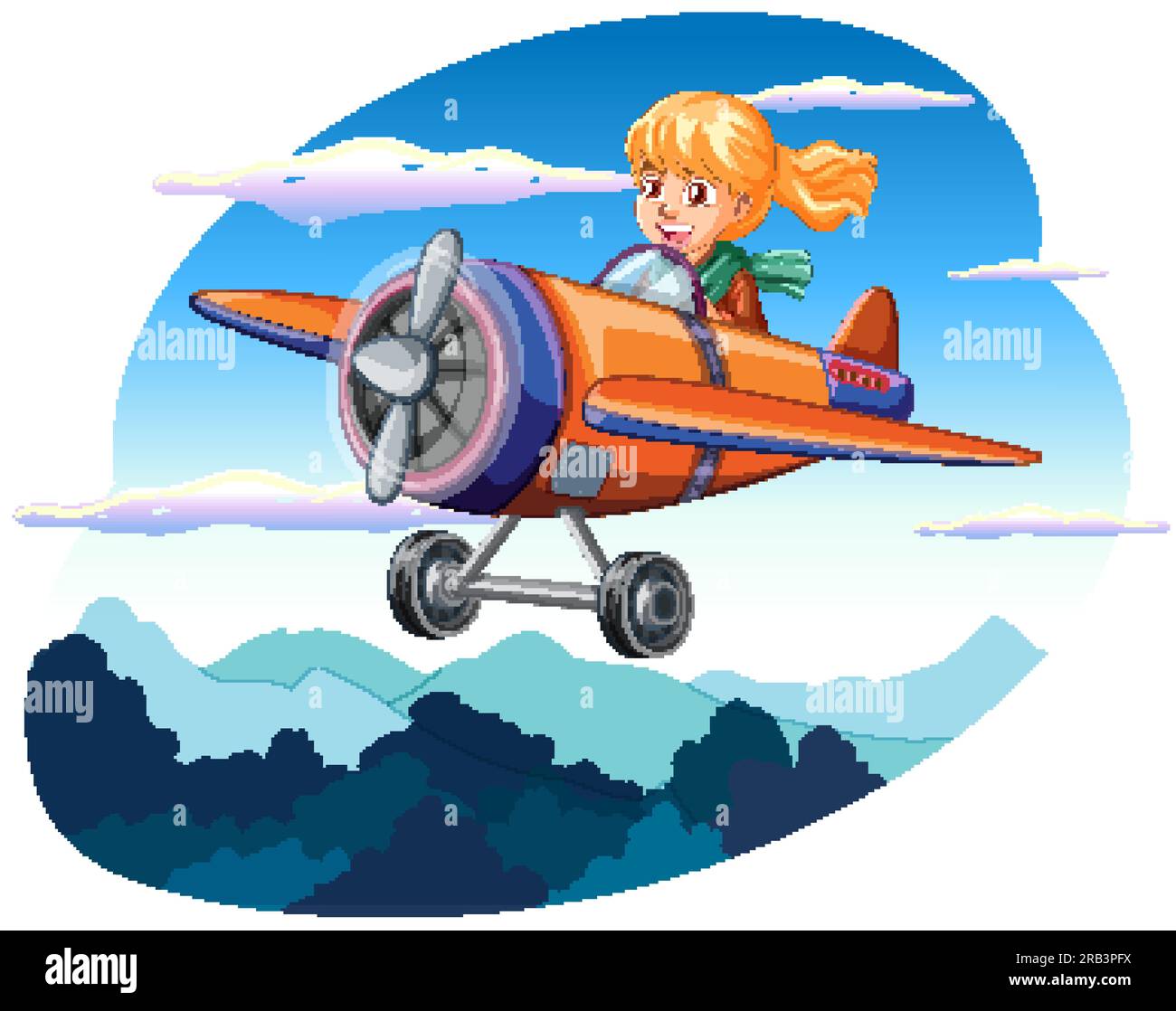 Happy Girl Riding Plane in the Sky illustration Stock Vector Image ...