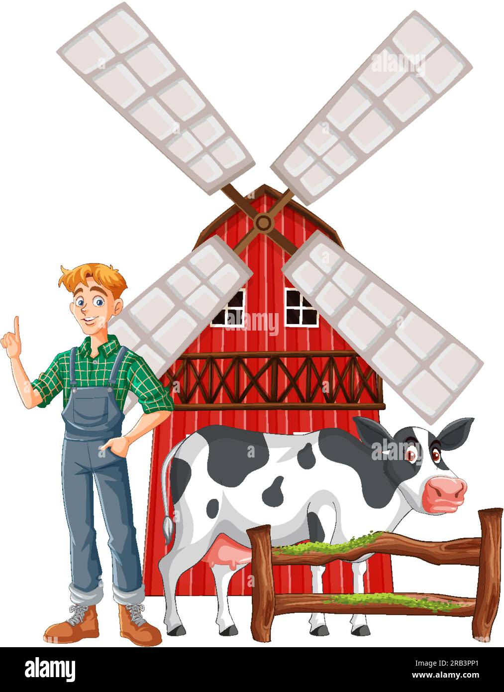 A young man and a cow at dairy farm illustration Stock Vector Image ...