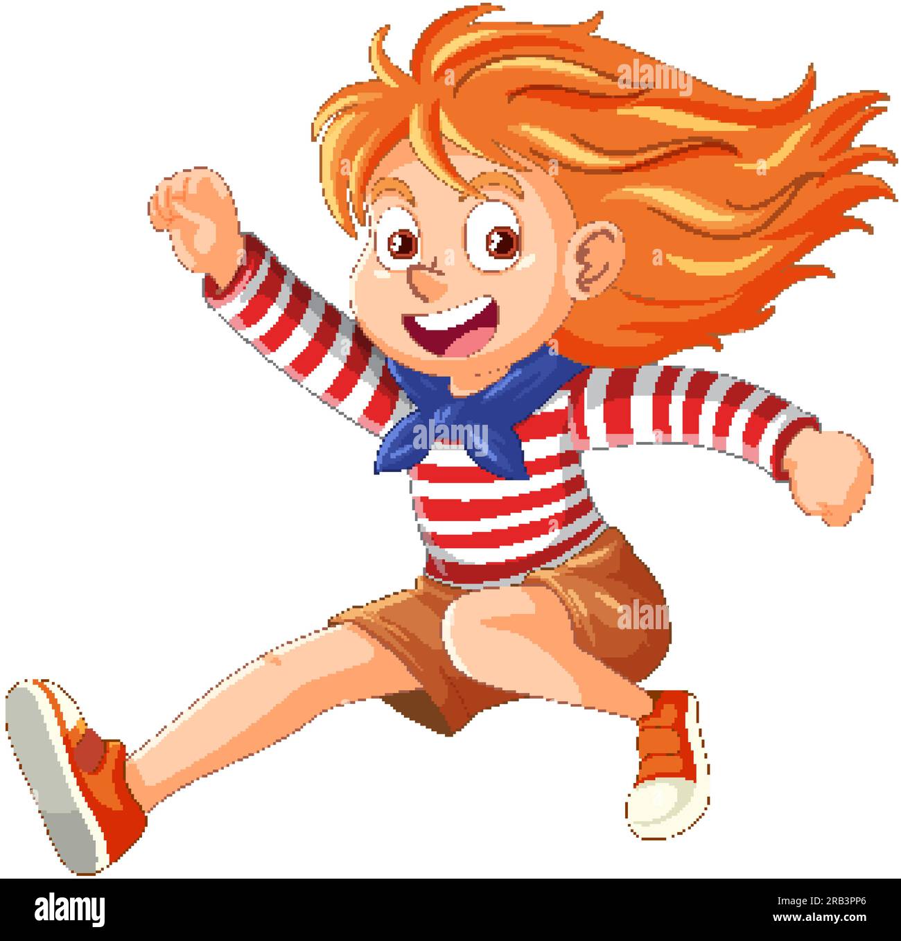 Cheerful Adventure Girl Jumping Cartoon Character illustration Stock ...