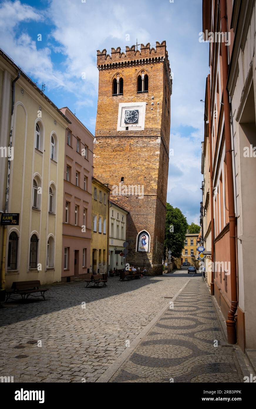 Zabkowice Slaskie, Poland. The Leaning tower (Krzywa Wieza), turist ...