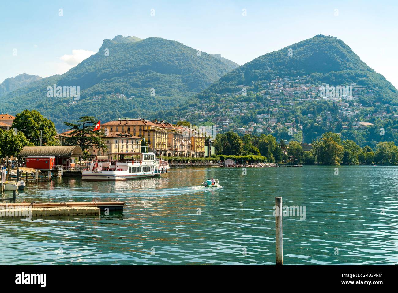 City of Lugano on the lake and mountains surrounding, Switzerland Stock ...
