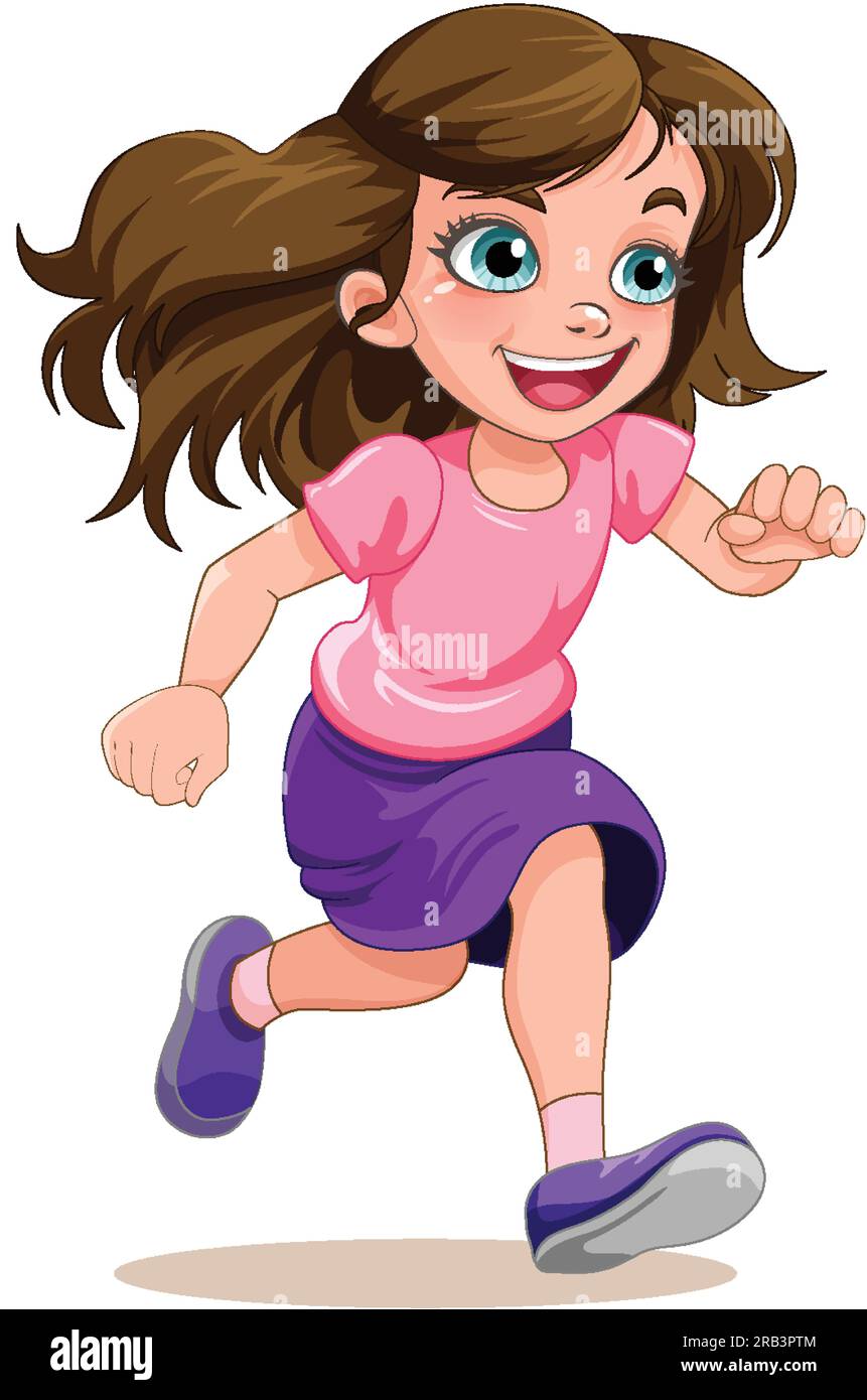 Happy girl running cartoon illustration Stock Vector Image & Art - Alamy