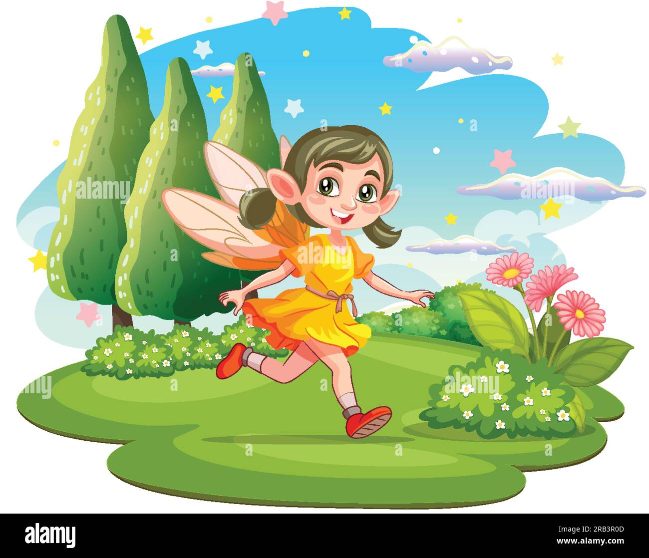 Fairy princess cartoon at magic land background illustration Stock ...