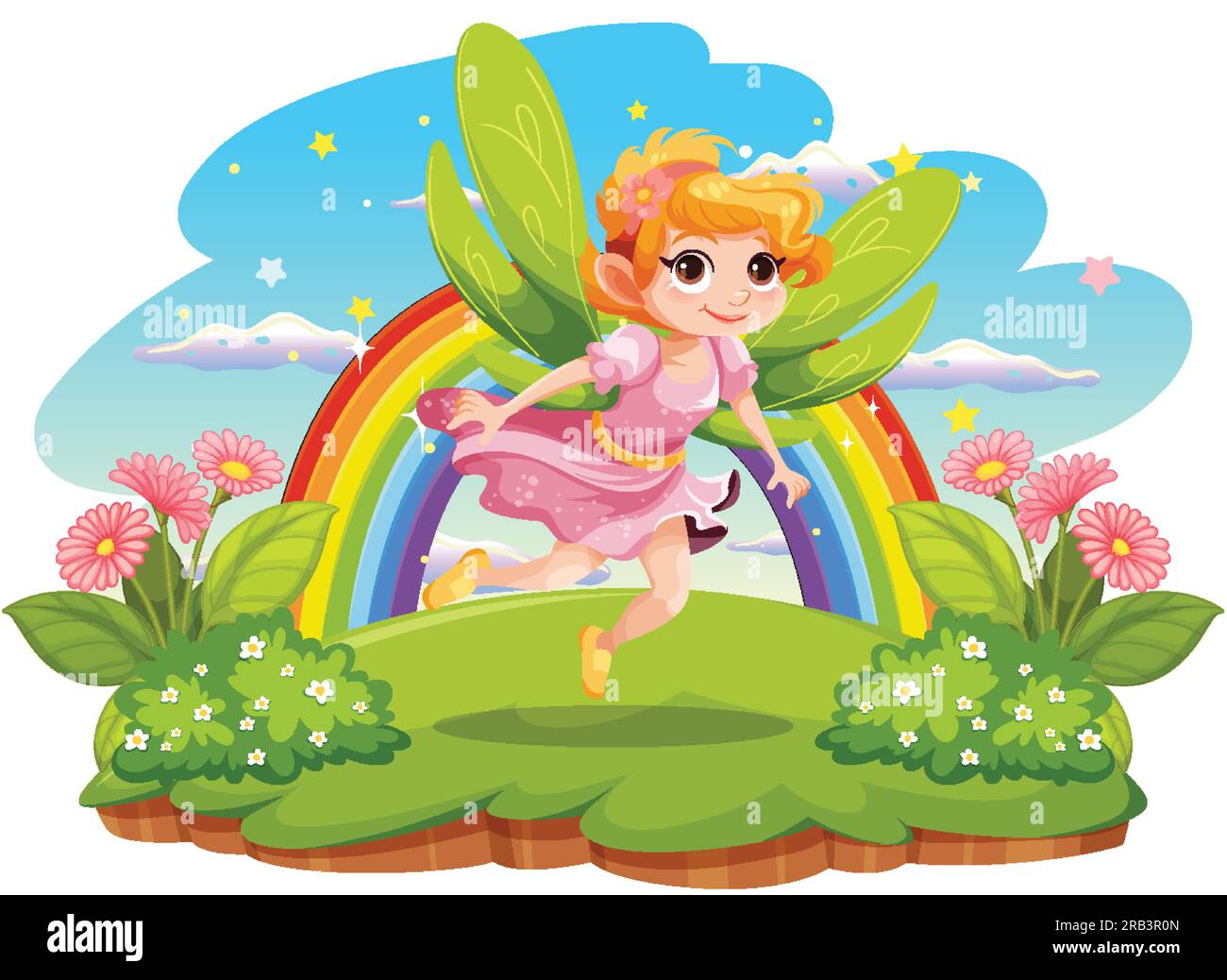 Fairy princess cartoon at magic land background illustration Stock ...