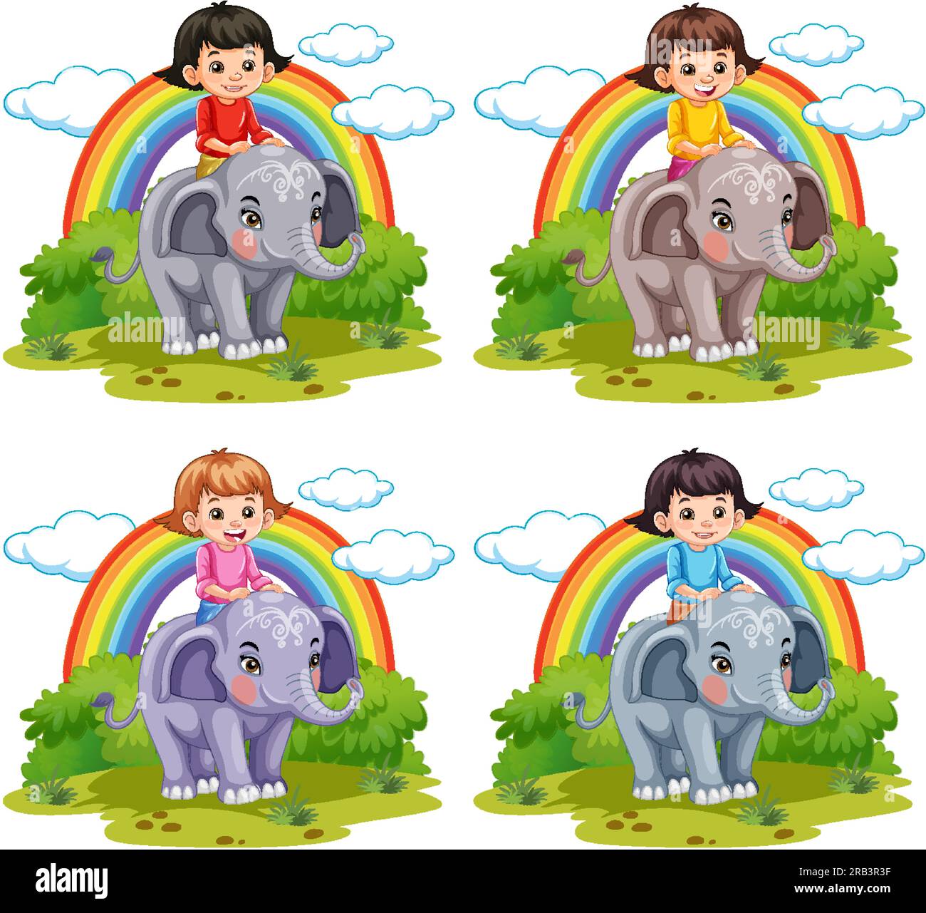 Collection of girls riding elephants illustration Stock Vector Image ...