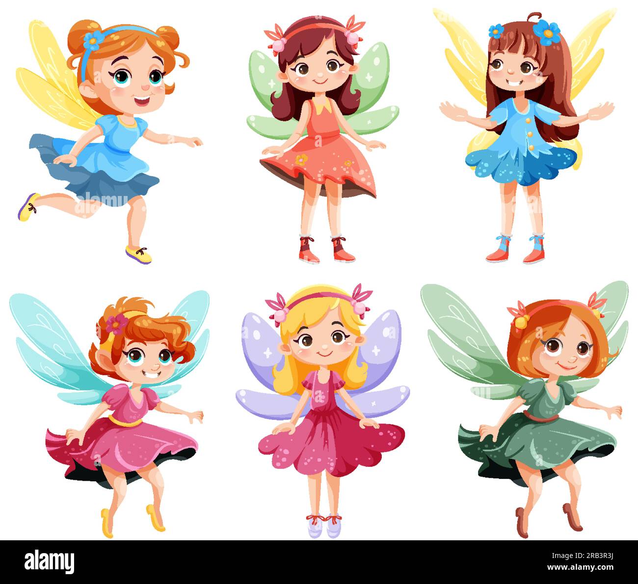 Set of cute fantasy fairies cartoon character illustration Stock Vector ...