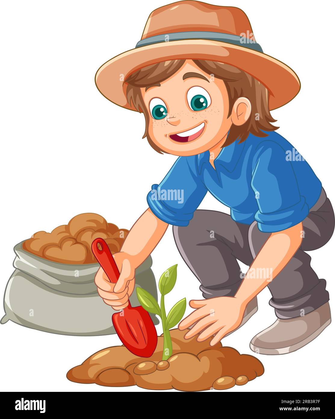 Farmer planting small plant on the ground isolated illustration Stock ...