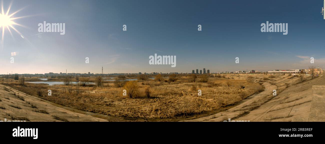 Panoramic view of the Vacaresti Delta in Bucharest, an oasis of ...