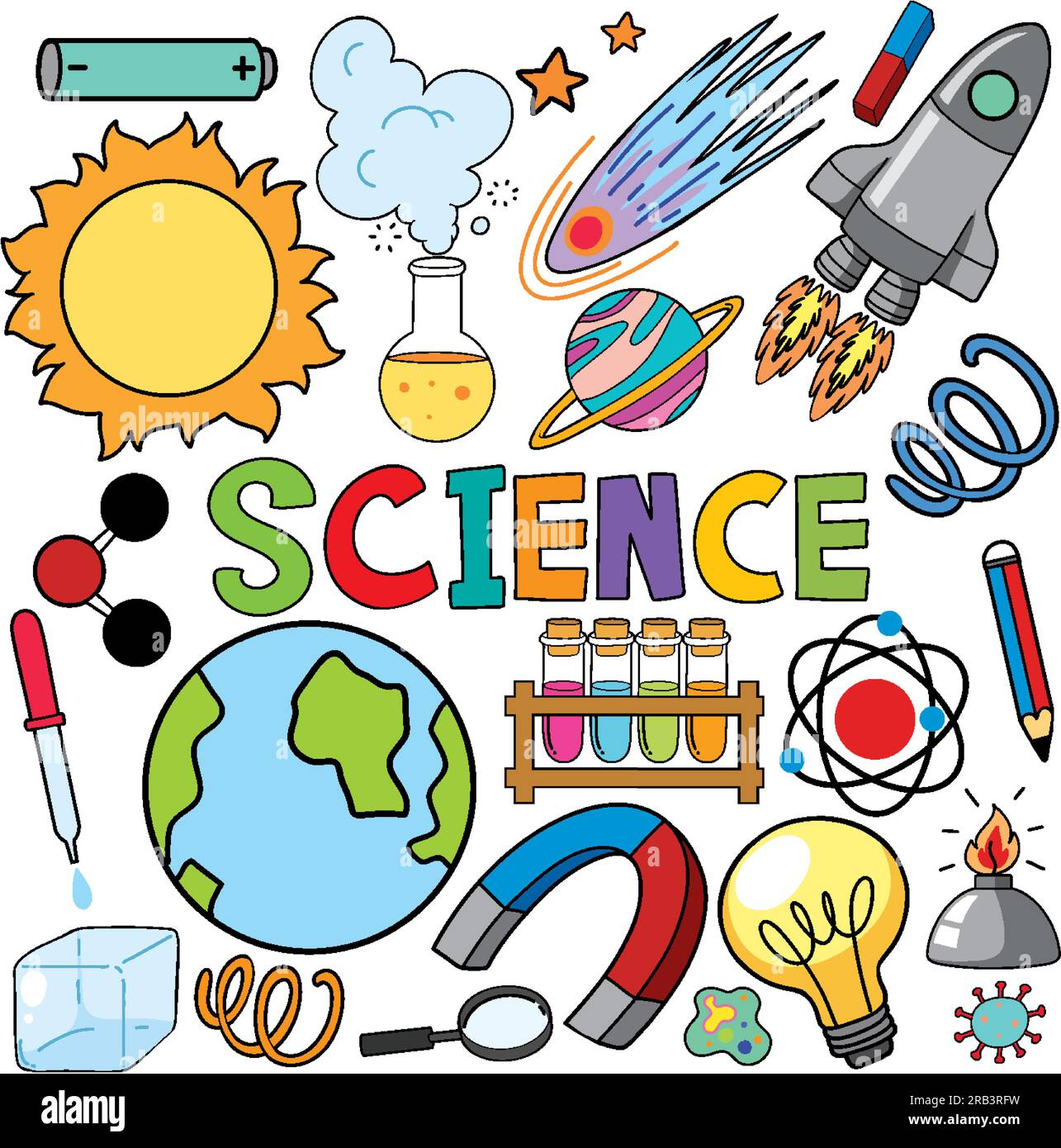 Colorful Science Objects and Icons Vector Set illustration Stock Vector ...