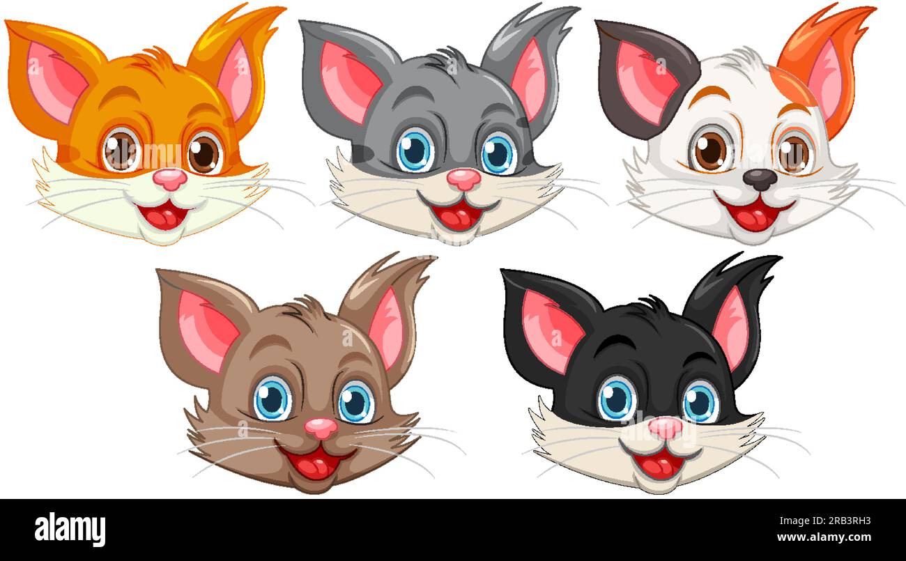 Set of cute cat head cartoon illustration Stock Vector Image & Art - Alamy