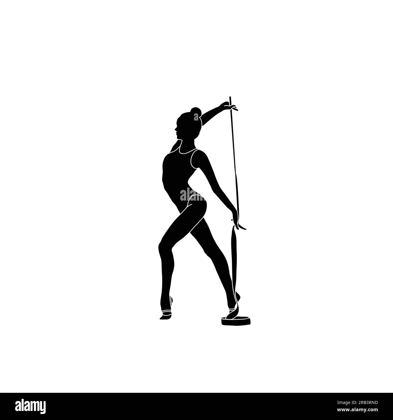 Rhythmic Gymnastics with ribbon flat sihouette vector. Black and white ...