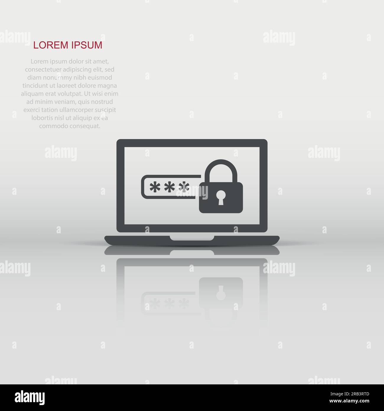 Laptop with password icon in flat style. Computer access vector illustration on white isolated ...