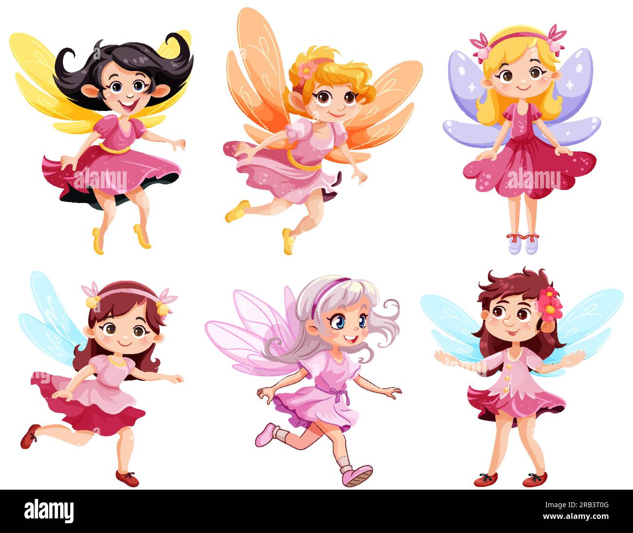 Set of cute fantasy fairies cartoon character illustration Stock Vector ...