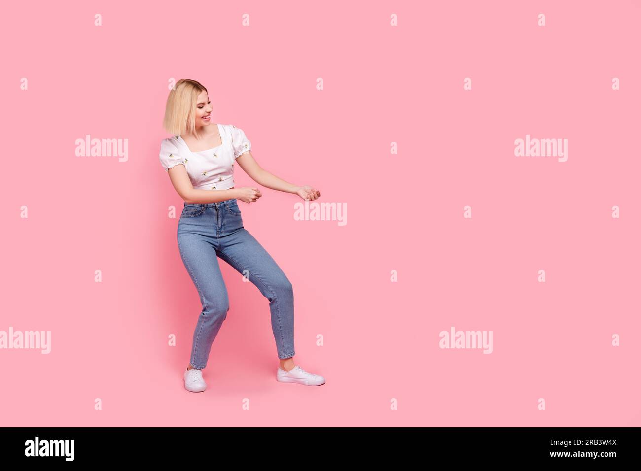 Full body size photo of young woman inspiration motivation pull ...