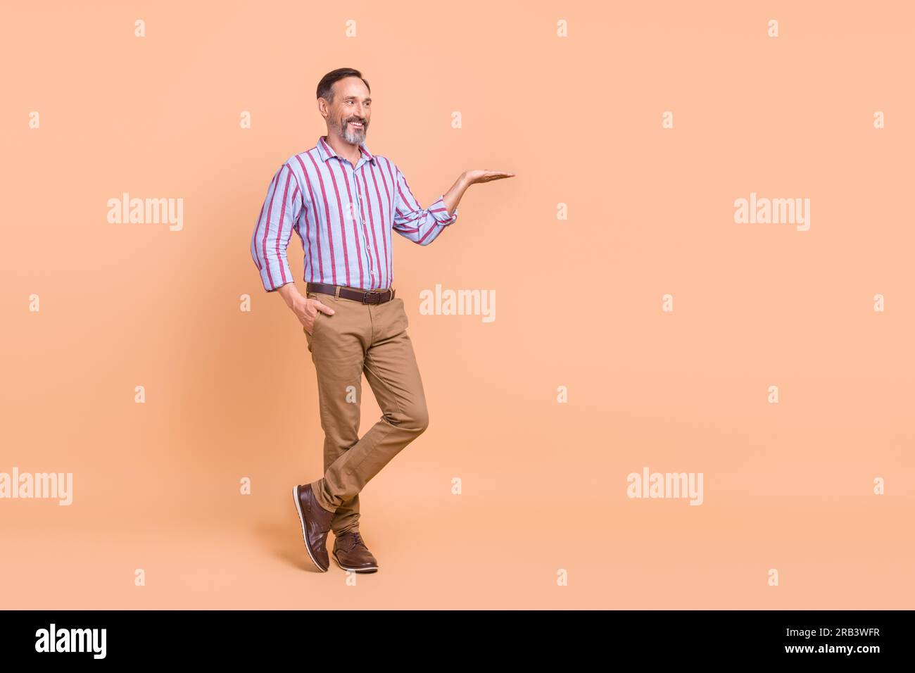 Portrait of cheerful person with gray beard dressed colorful shirt ...