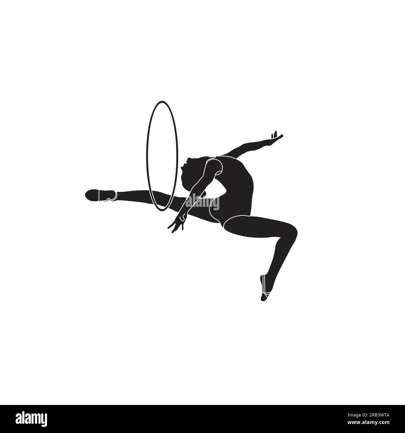 Hoop Rhythmic Gymnastics flat sihouette vector. Rhythmic Gymnastics female athlete black icon on ...