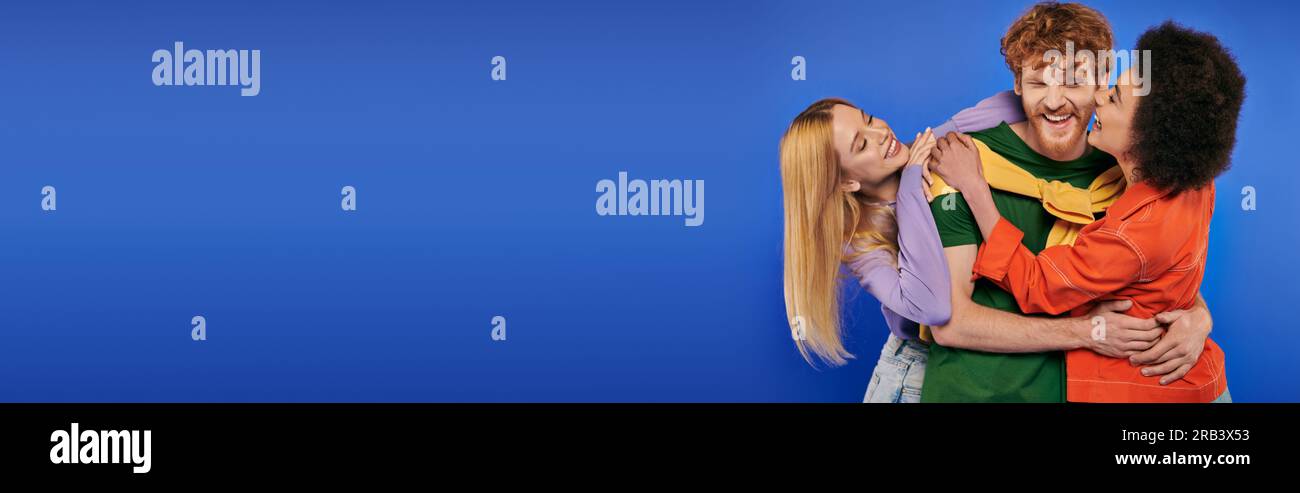 alternative relationships, polyamory lovers, cheerful multiethnic women ...