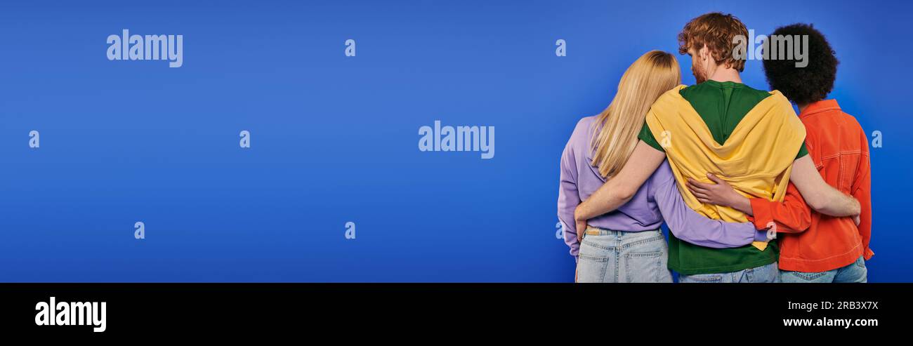 love triangle, polyamory, three people, back view of redhead man ...