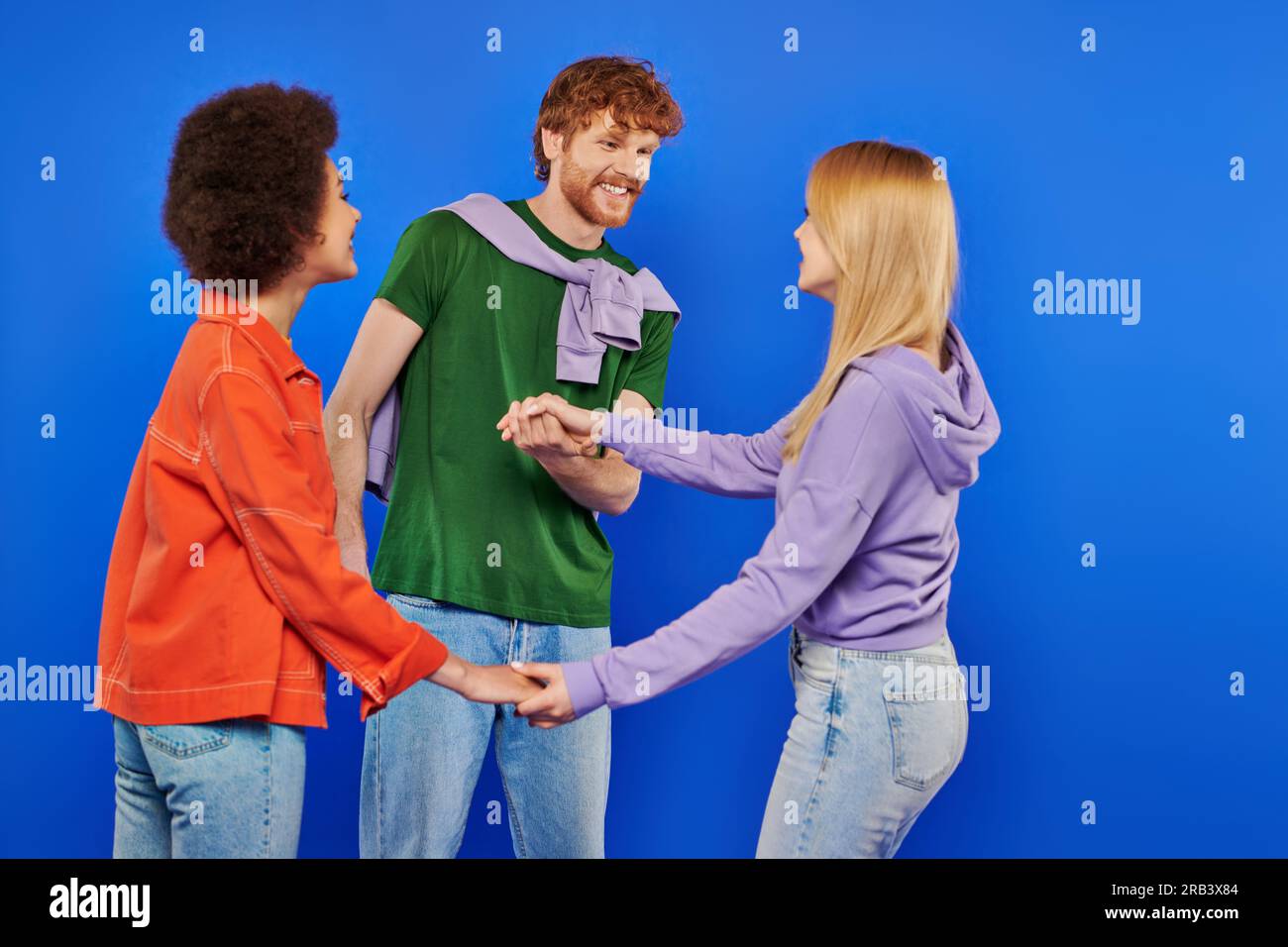 Polyamorous Relationship Concept Polygamy Lovers Young Man And