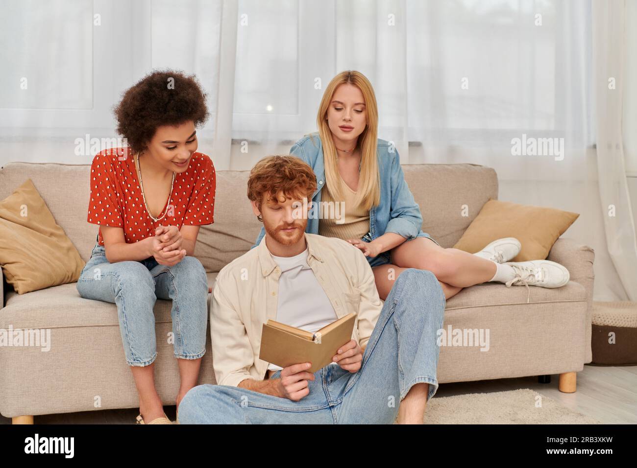 alternative relationships, polygamy concept, intelligent man reading ...