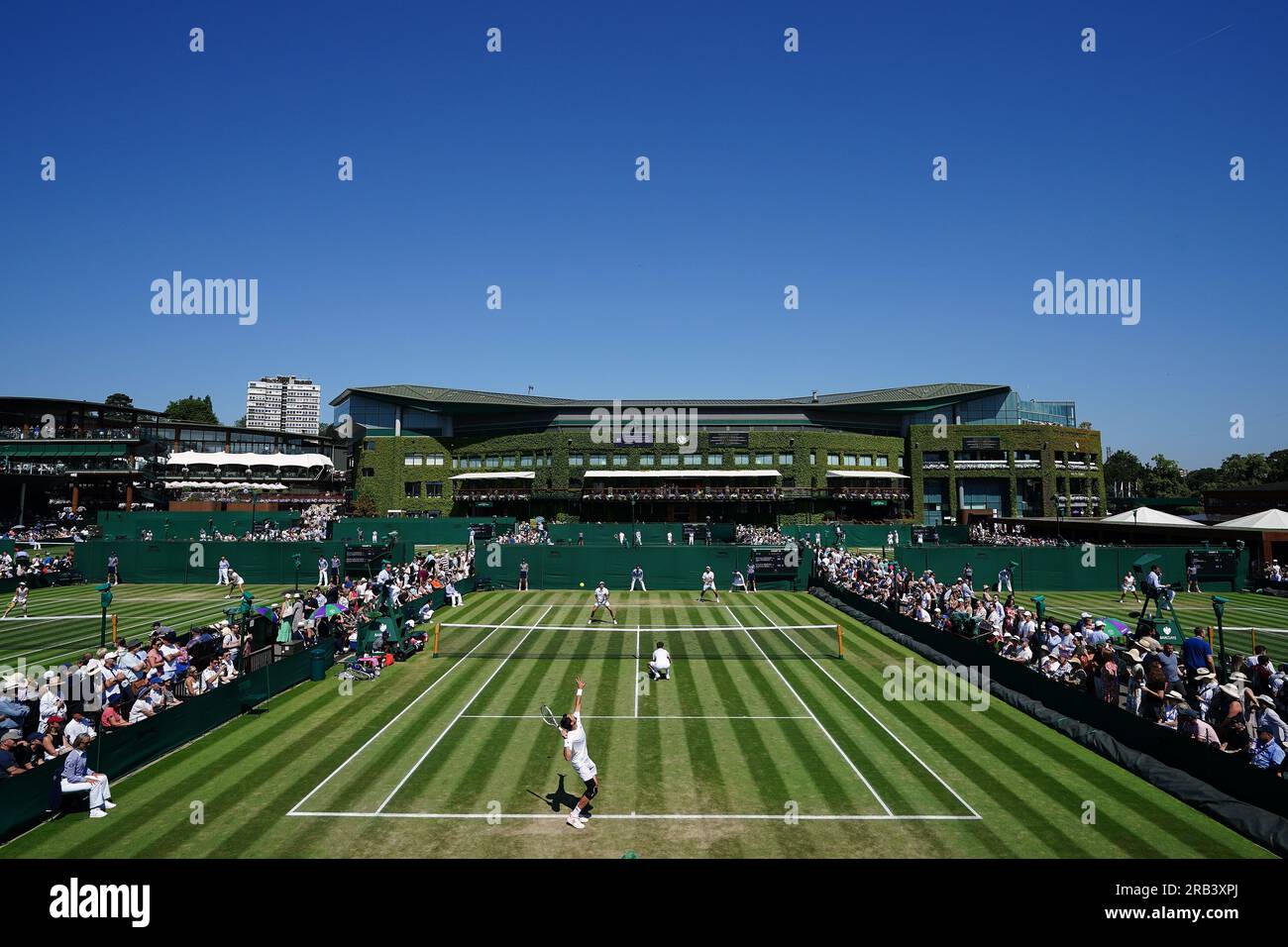 A general view of the Gentlemen’s doubles match on court 10 on day five ...