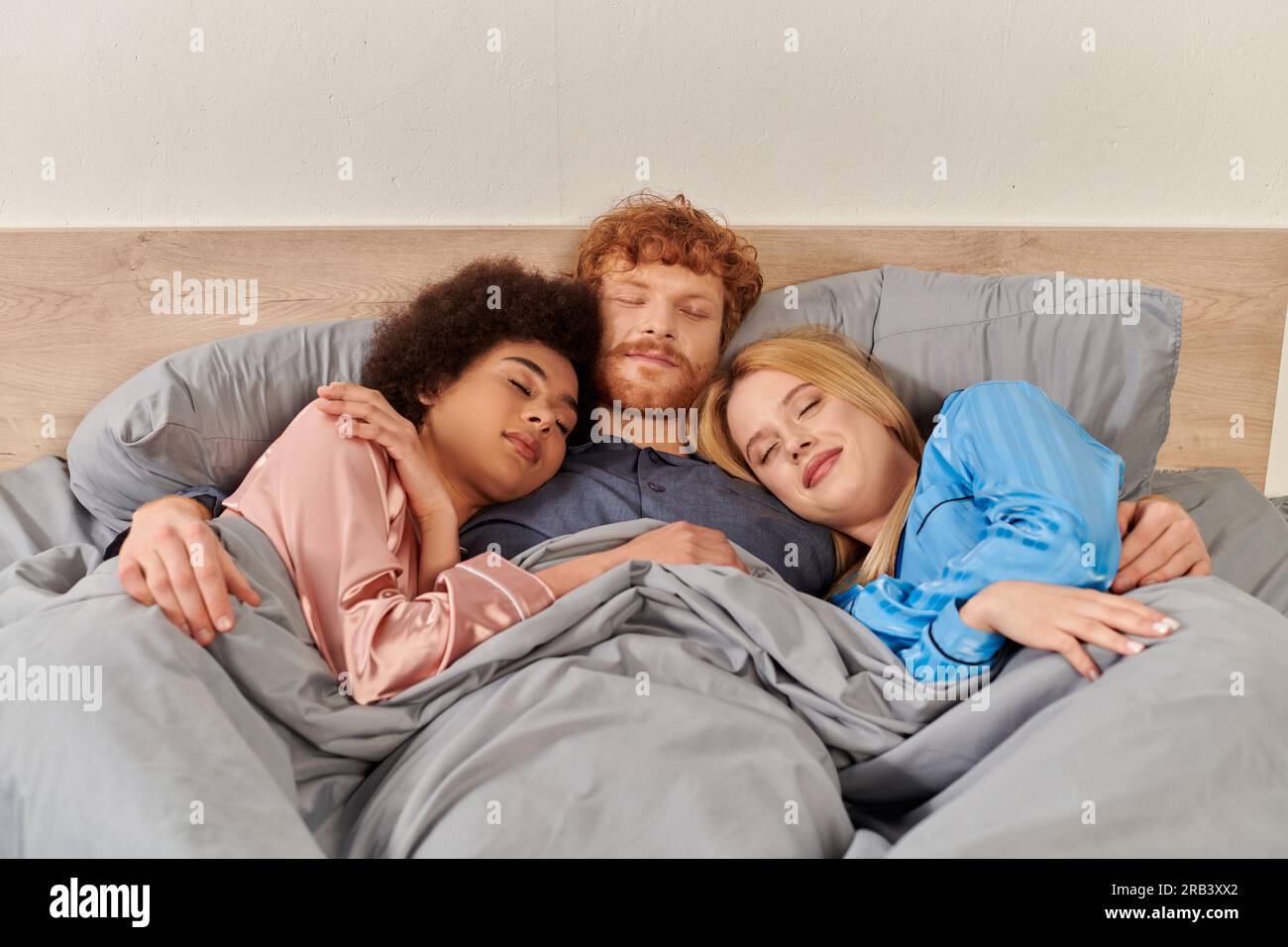 open relationship, polygamy, understanding, three adults sleeping under ...