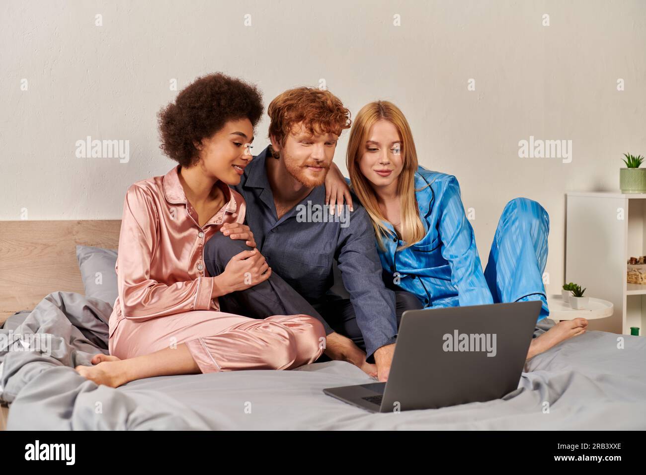 polygamy, understanding, three adults, redhead man and multicultural ...