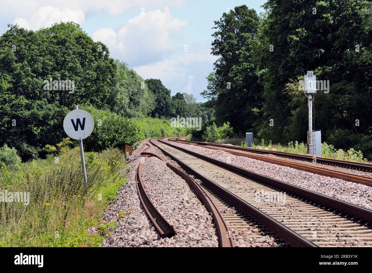 Lineside view of a double track railway line, as seen from a public ...